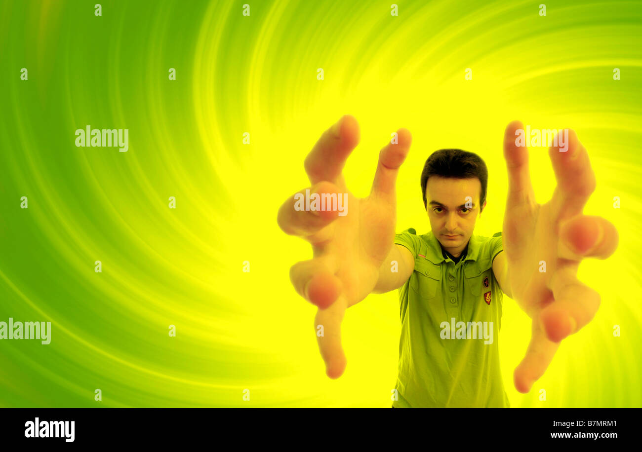 Man reaching something Distorting effect Stock Photo - Alamy