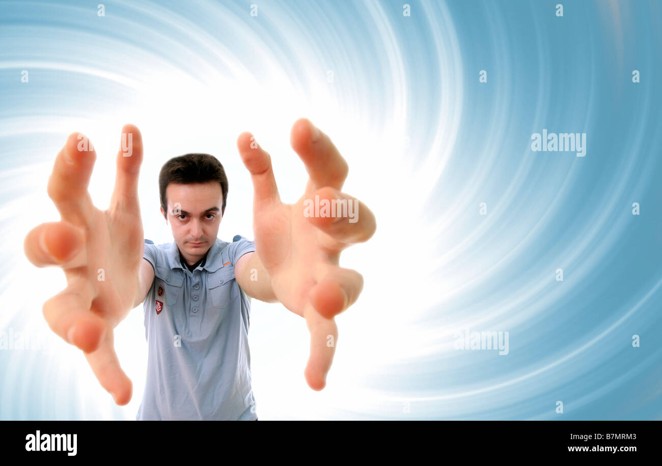 Man reaching something Distorting effect Stock Photo - Alamy
