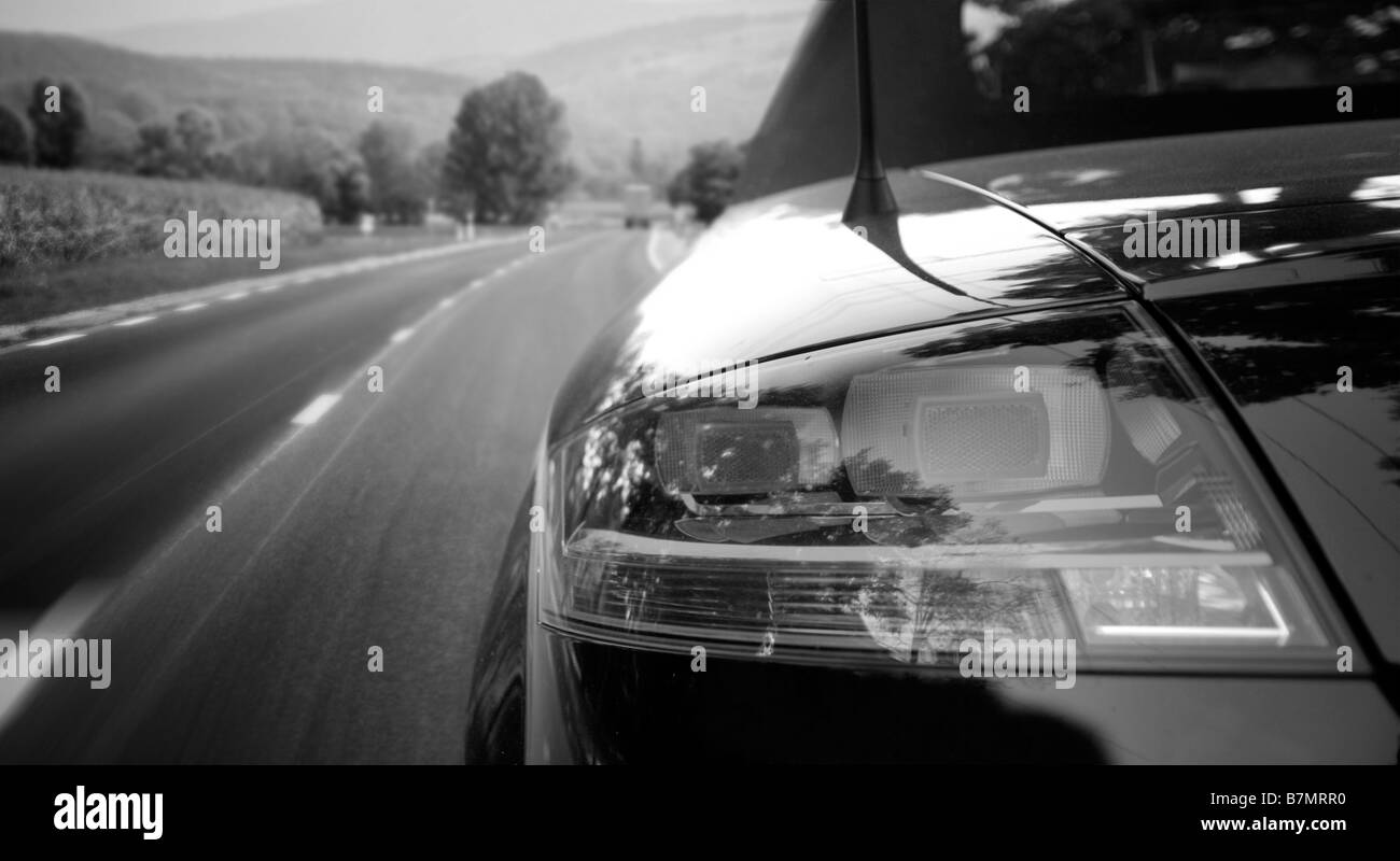 Racing cars on road Black and White Stock Photos & Images - Alamy