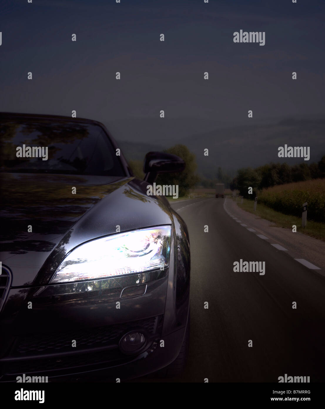 Image of a car viewed from the front on the highway Stock Photo - Alamy