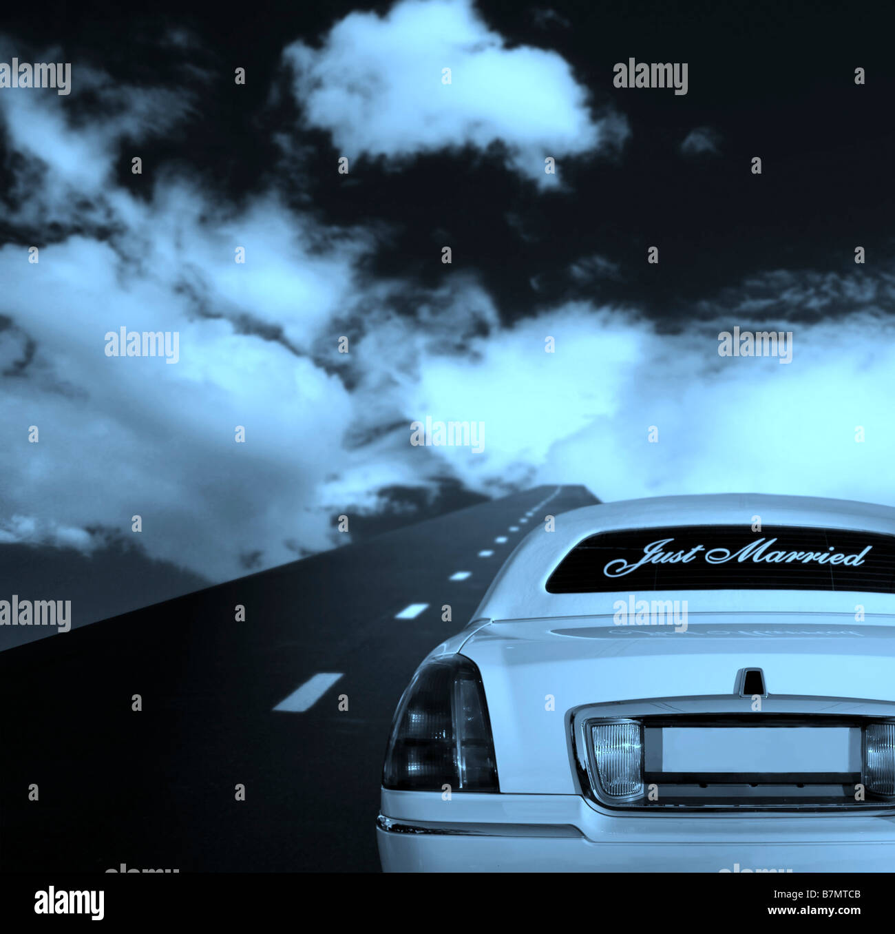 Car on the highway View from the back Stock Photo - Alamy