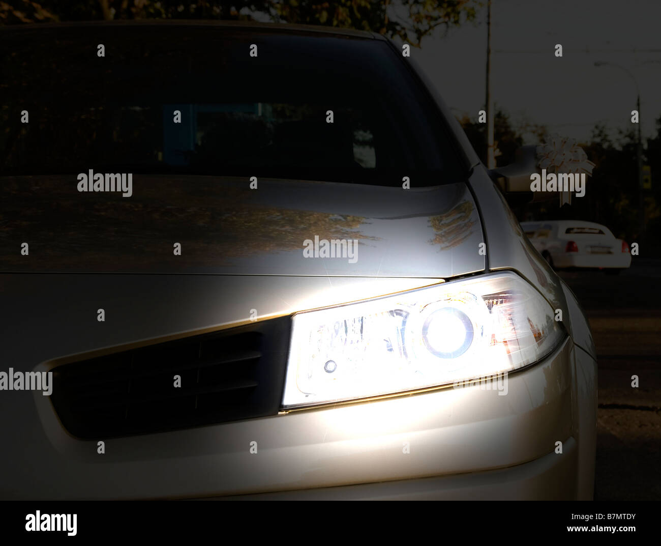 Silver car on the road Stock Photo - Alamy