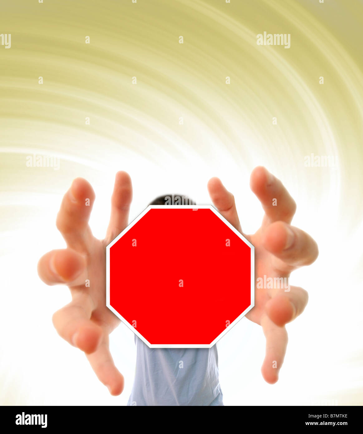 Man grabbing a red sign Distortion effect Stock Photo - Alamy