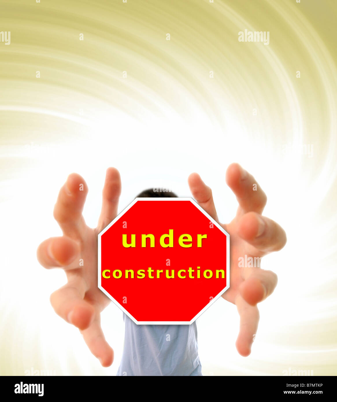 Man grabbing a red sign Distortion effect Stock Photo - Alamy