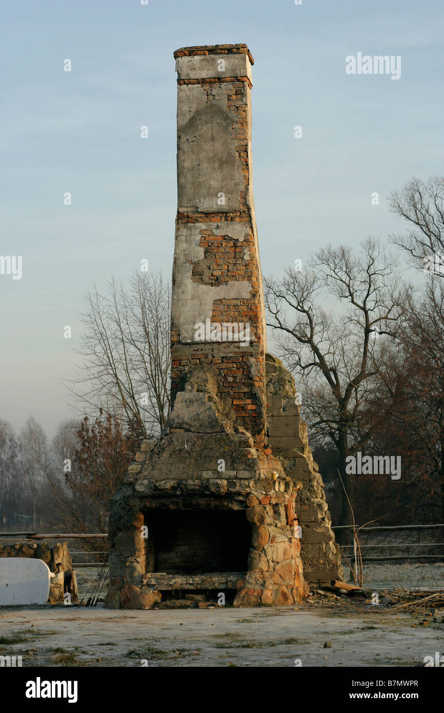 Chimney and fireplace remained among ruins of an old farm house Stock ...
