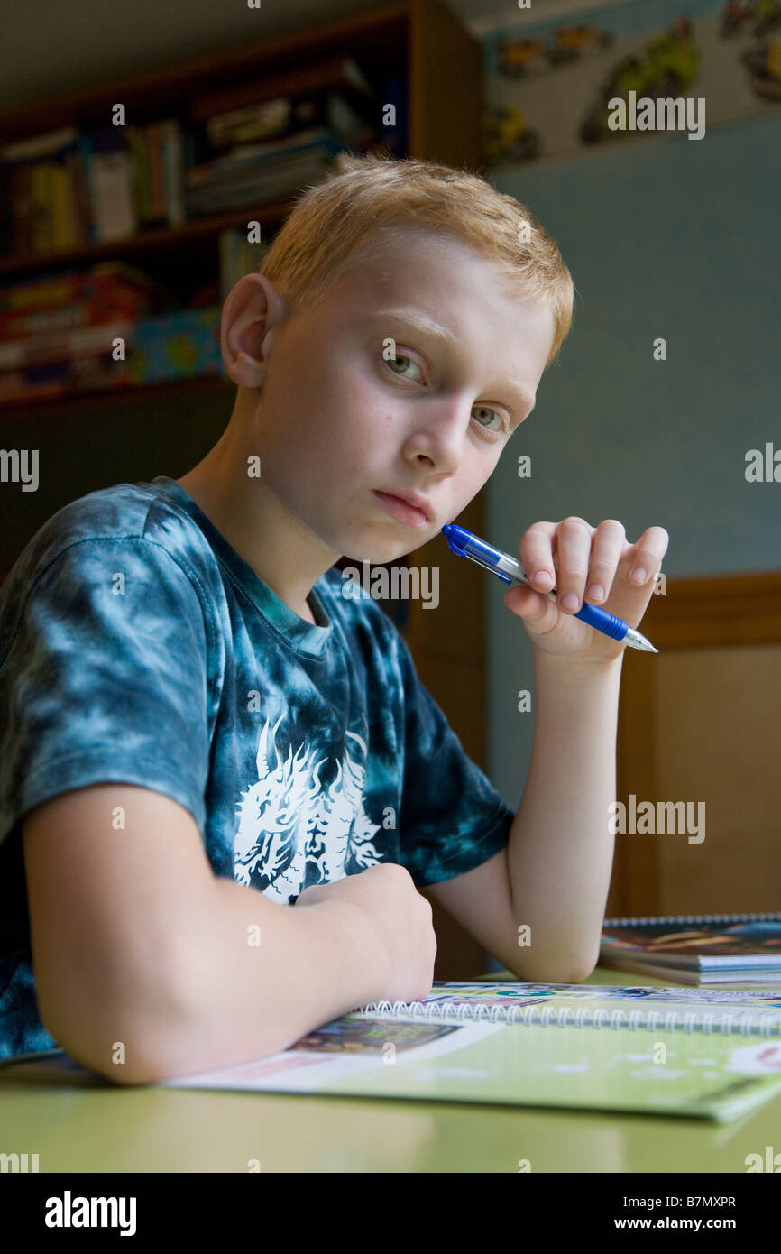 Teenage Boy Studying at Home Stock Photo - Alamy