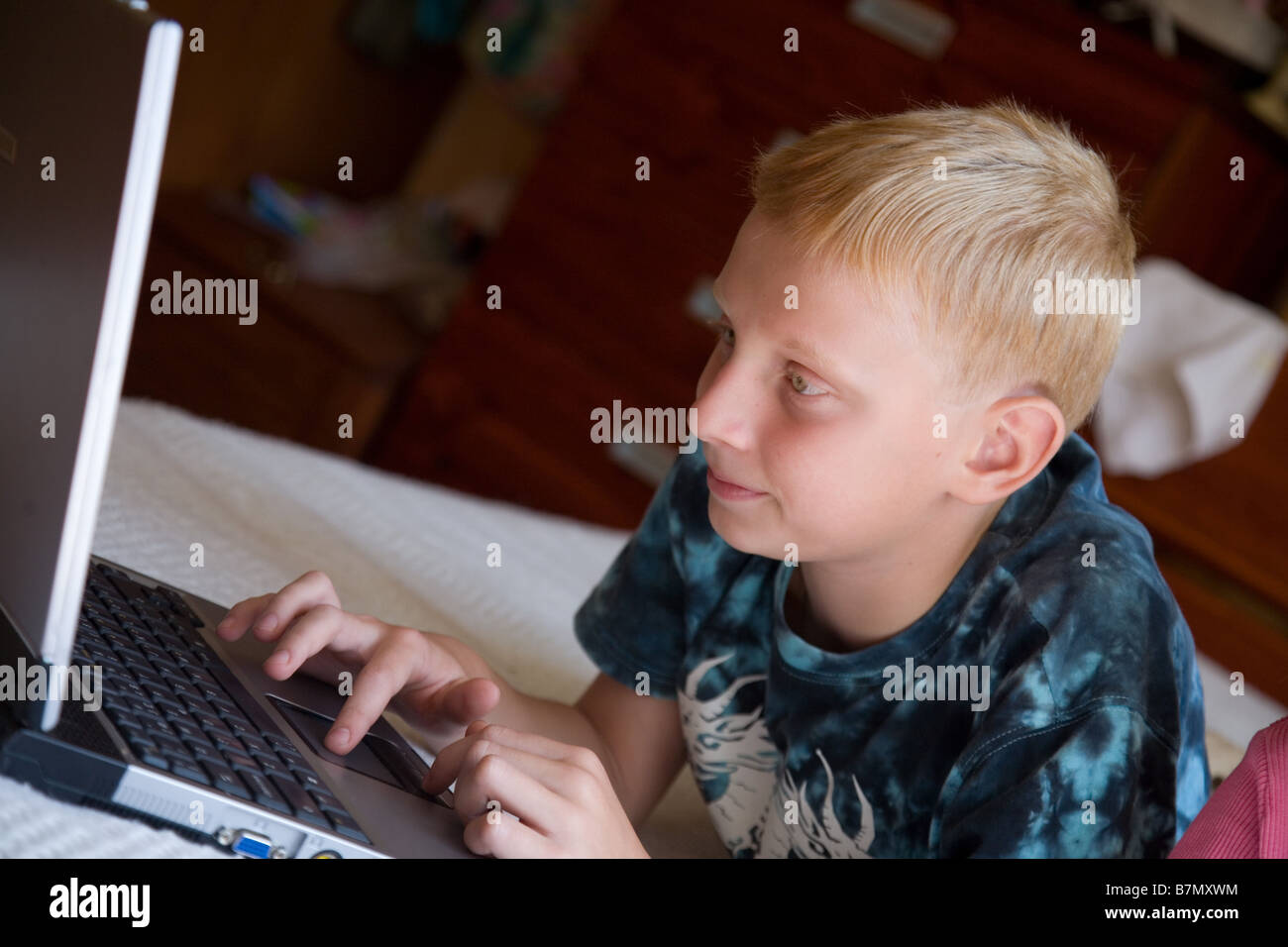 Teenage Boy Using Computer Stock Photo - Alamy