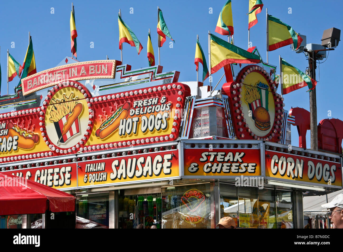 Fast food stand serves hot dogs and sausages at Connecticut Woodstock ...