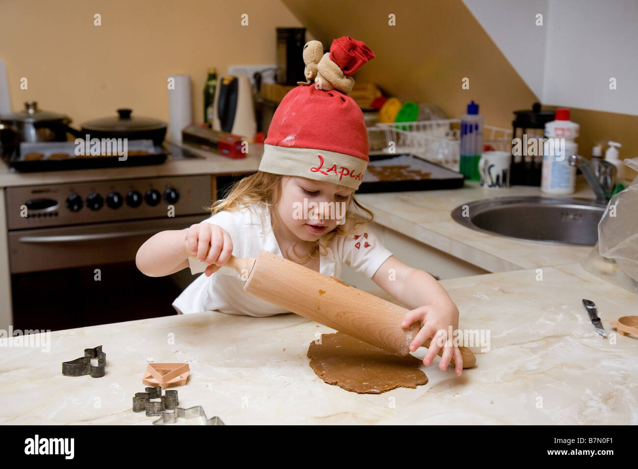 Two Years Old Girl Rolling Pastry Stock Photo - Alamy