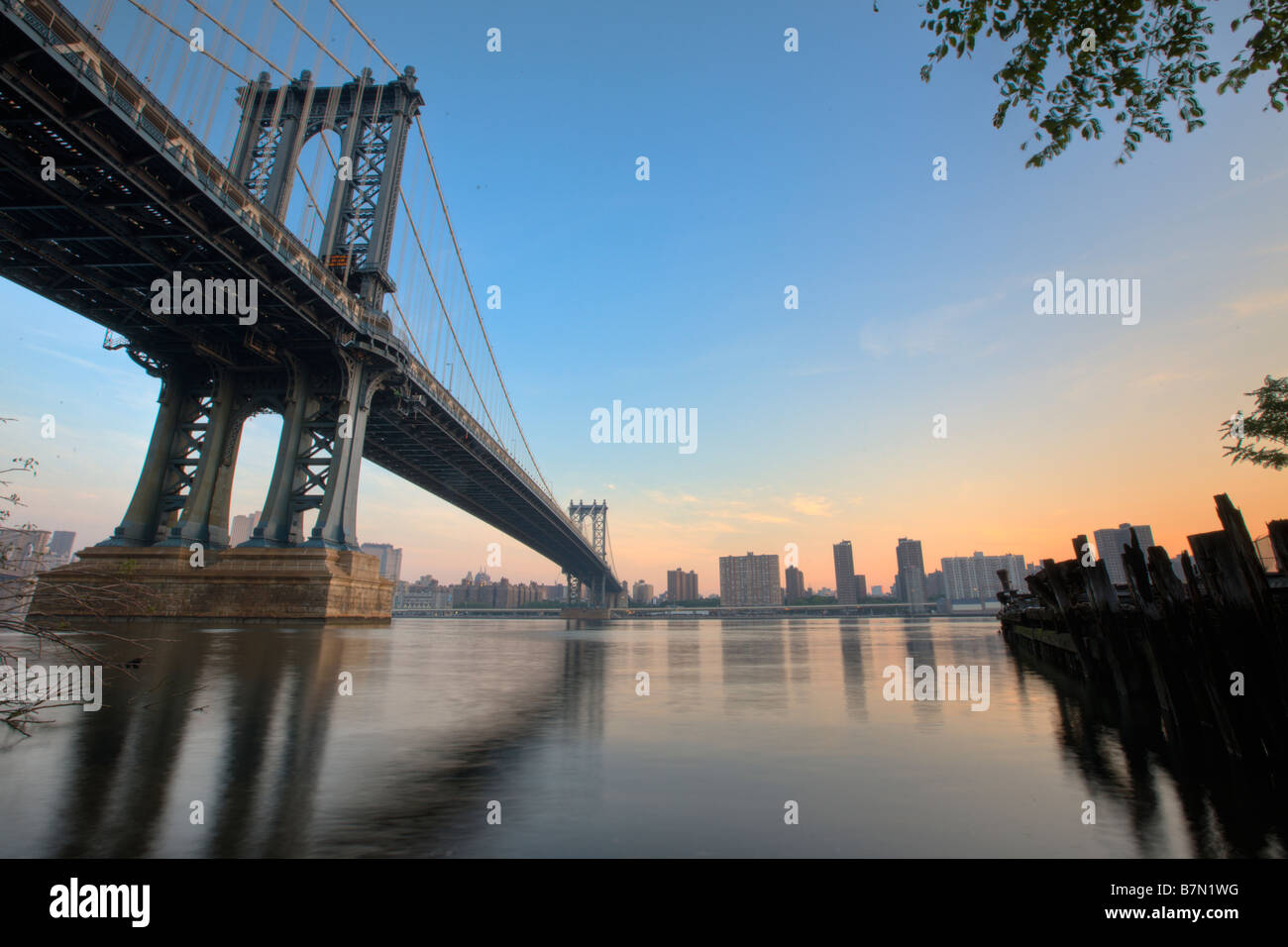 Early morning by Manhattan Bridge view from Brooklyn with Manhattan in ...