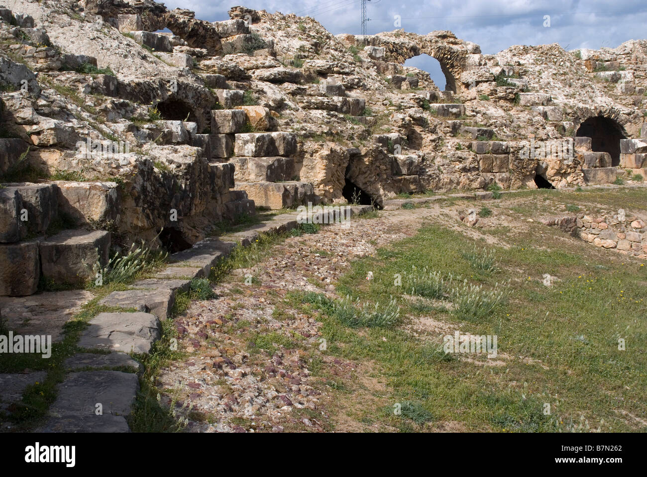 The remains of an amphitheatre in the ancient Roman marble quarry town ...