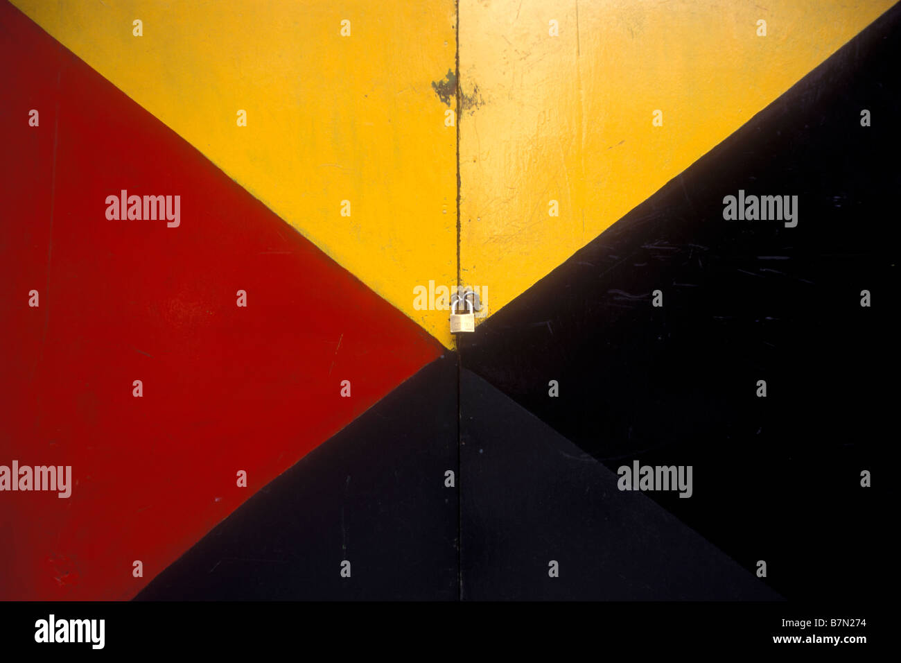 Painted garage door with lock, Brussels, Belgium, Europe Stock Photo ...