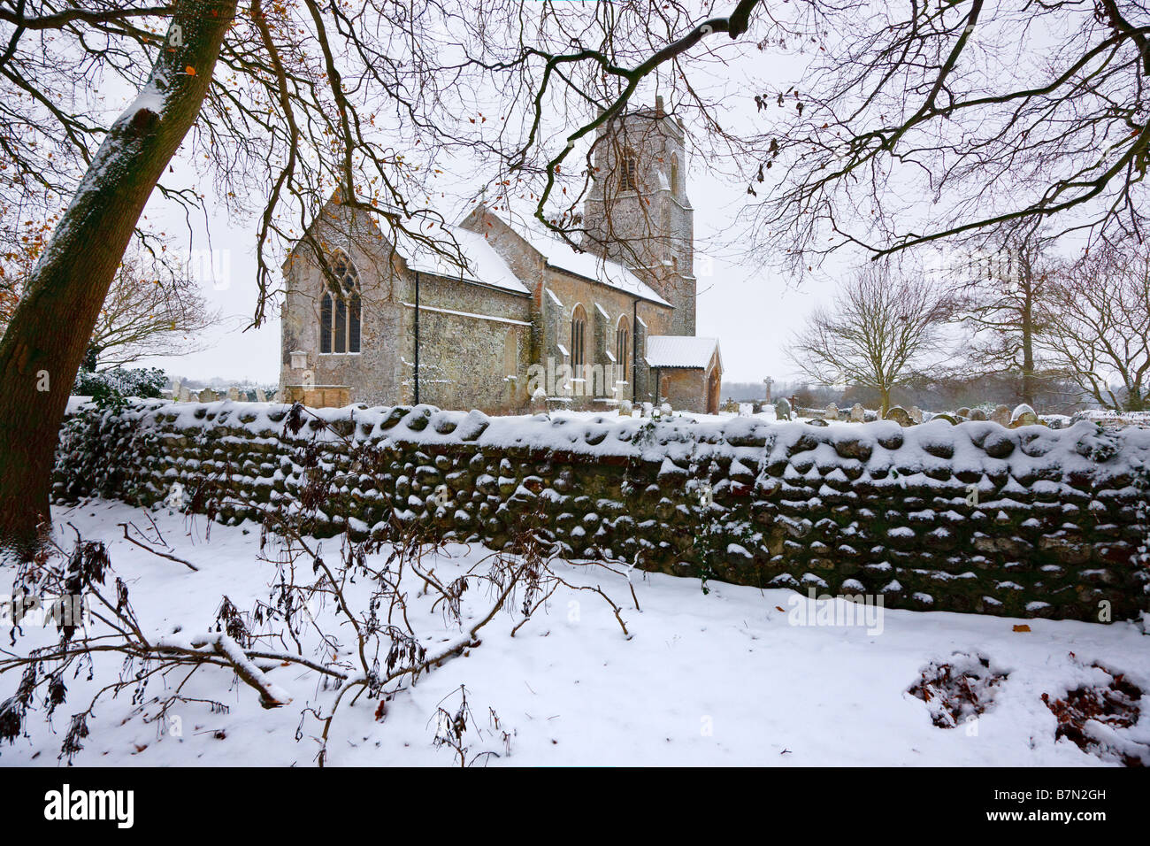 A winter scene, the church at Hanworth "North Norfolk" UK Stock Photo ...