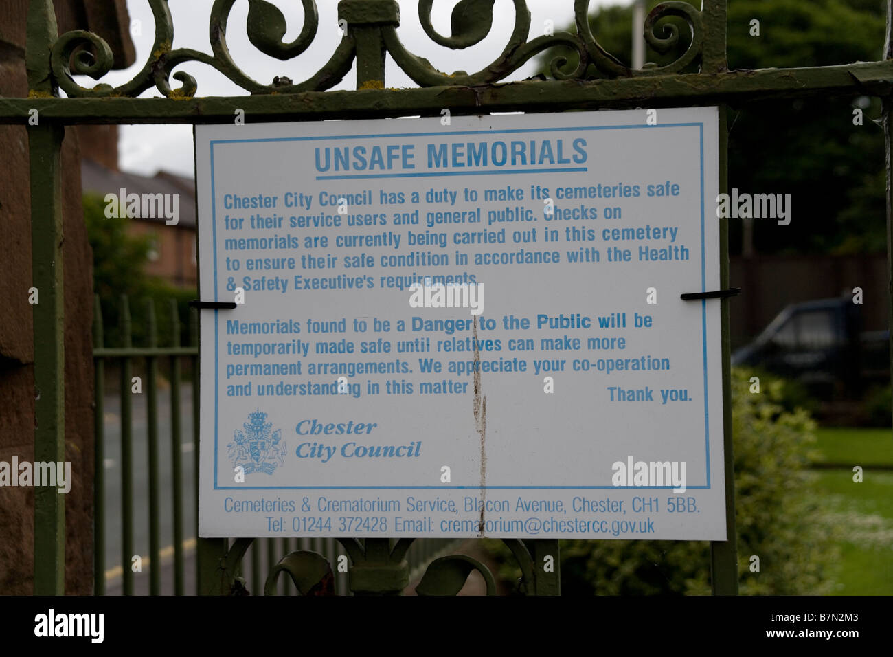 Crazy Health and Safety sign about Unsafe Gravestones at Overleigh ...