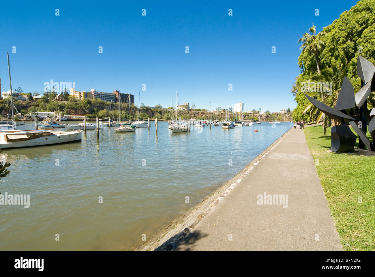 Brisbane River with skyline of Brisbane, Queensland, Australia Stock ...