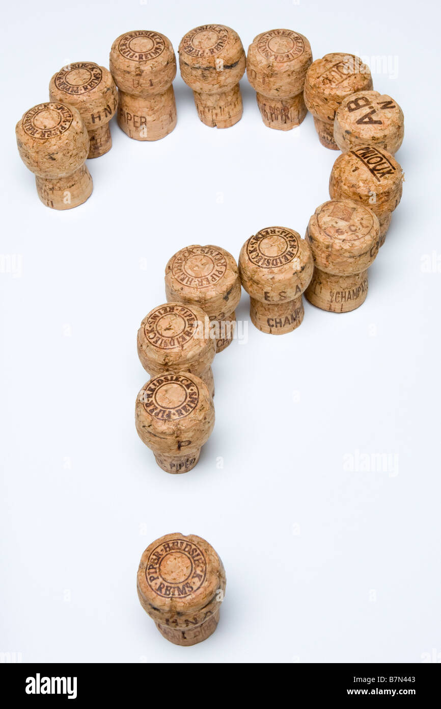 Champagne corks arranged in shape of question mark Stock Photo - Alamy