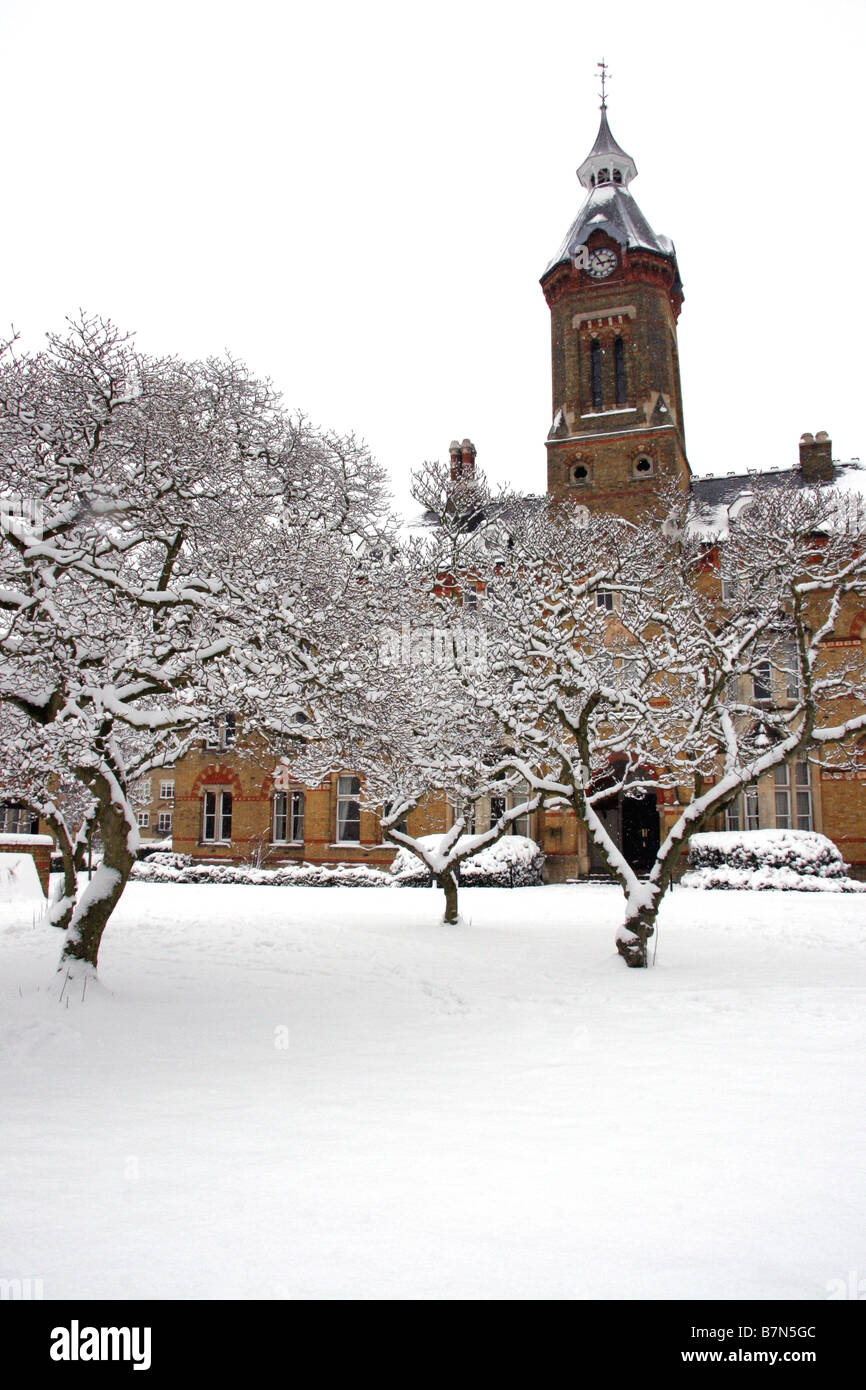 Old clock tower in the snow on the Reeds Estate Watford Hertfordshire ...