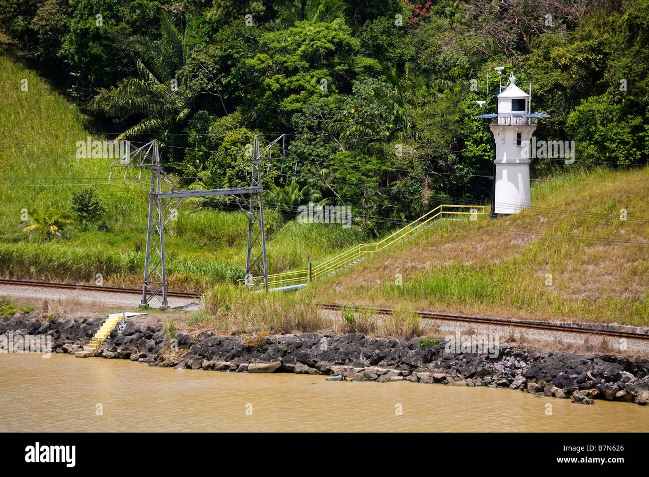 Lighthouse in the Panama Canal Panama Central America Stock Photo - Alamy