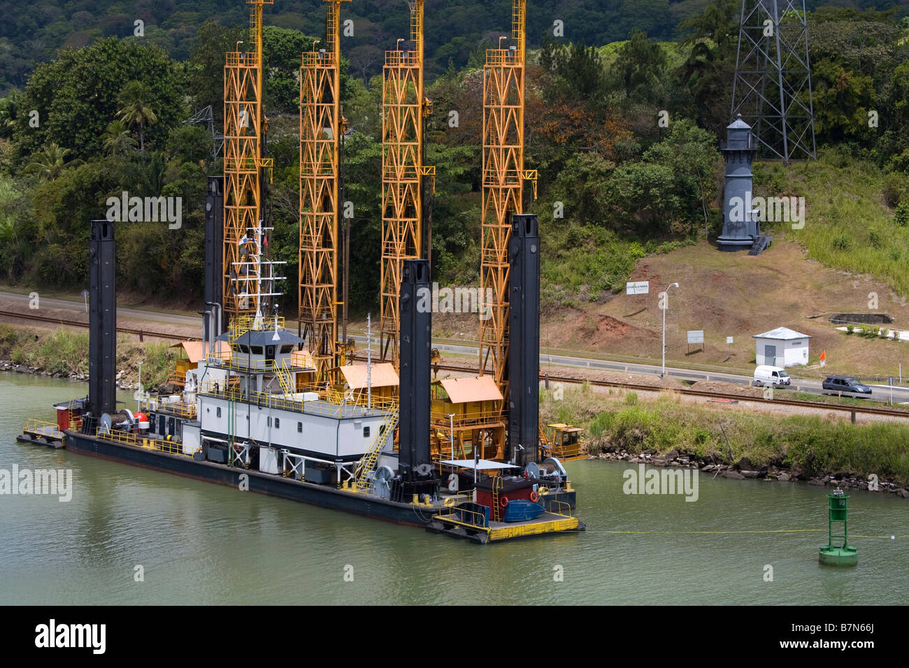 Drill Boat in Gaillard Cut Panama Canal Panama Central America Stock ...