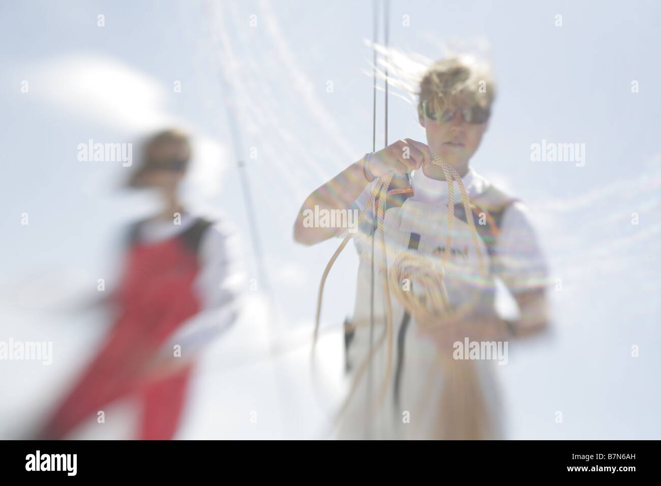 2 female sailors sailing a yacht Stock Photo - Alamy
