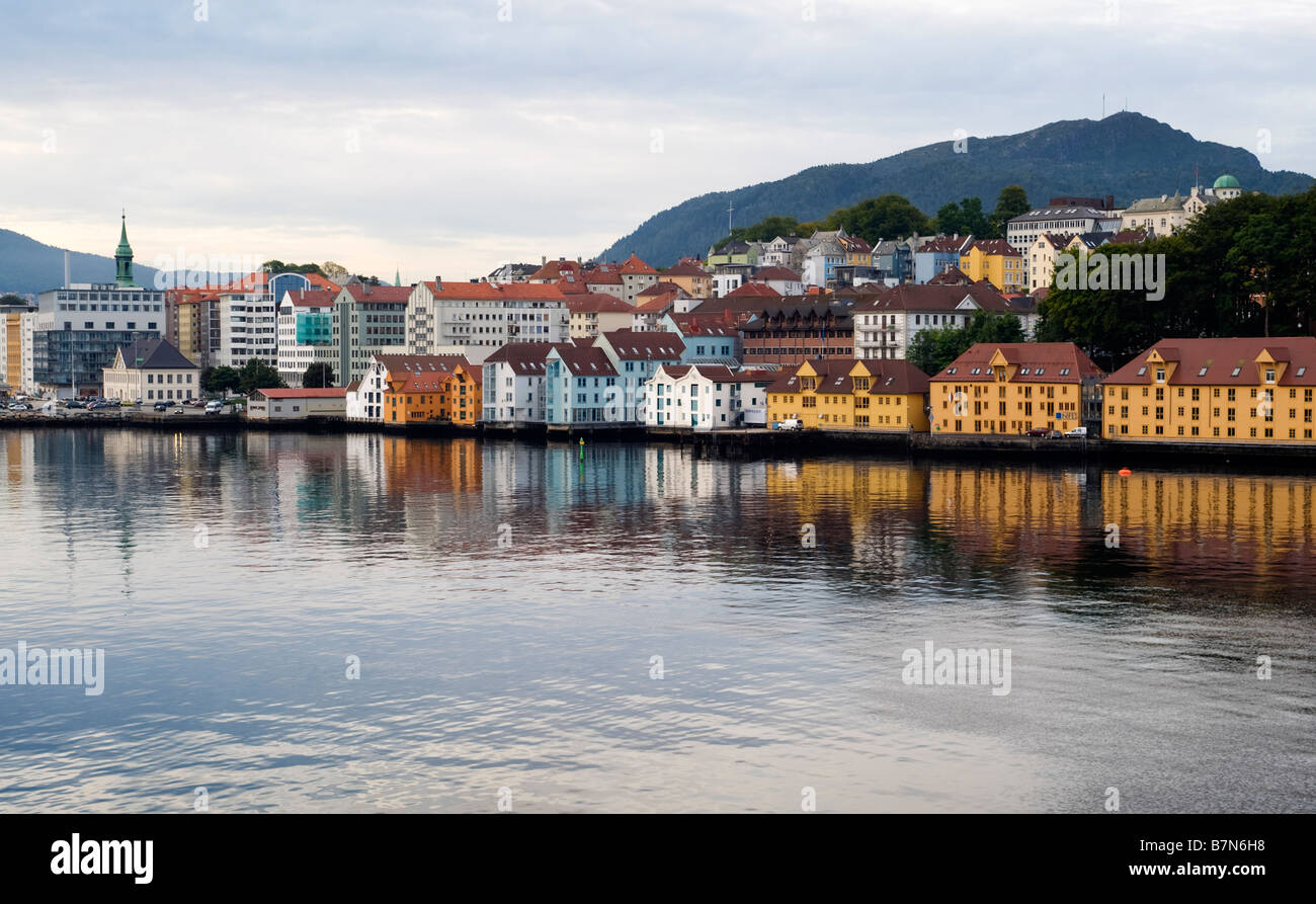 Morning view of Bergen, Norway, from a ship approaching harbour Stock ...