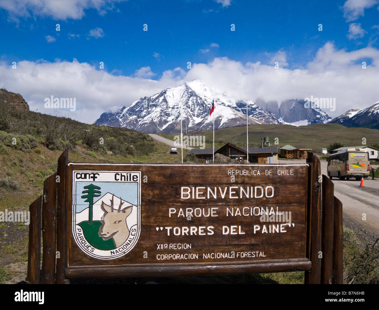 National Park sign Torres del Paine Chile South America Stock Photo - Alamy