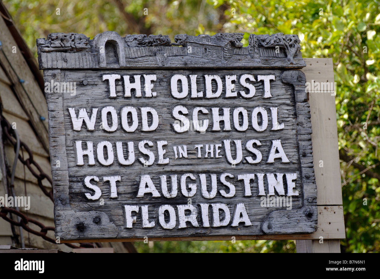 The oldest wood schoolhouse sign in St Augustine Florida USA Stock ...