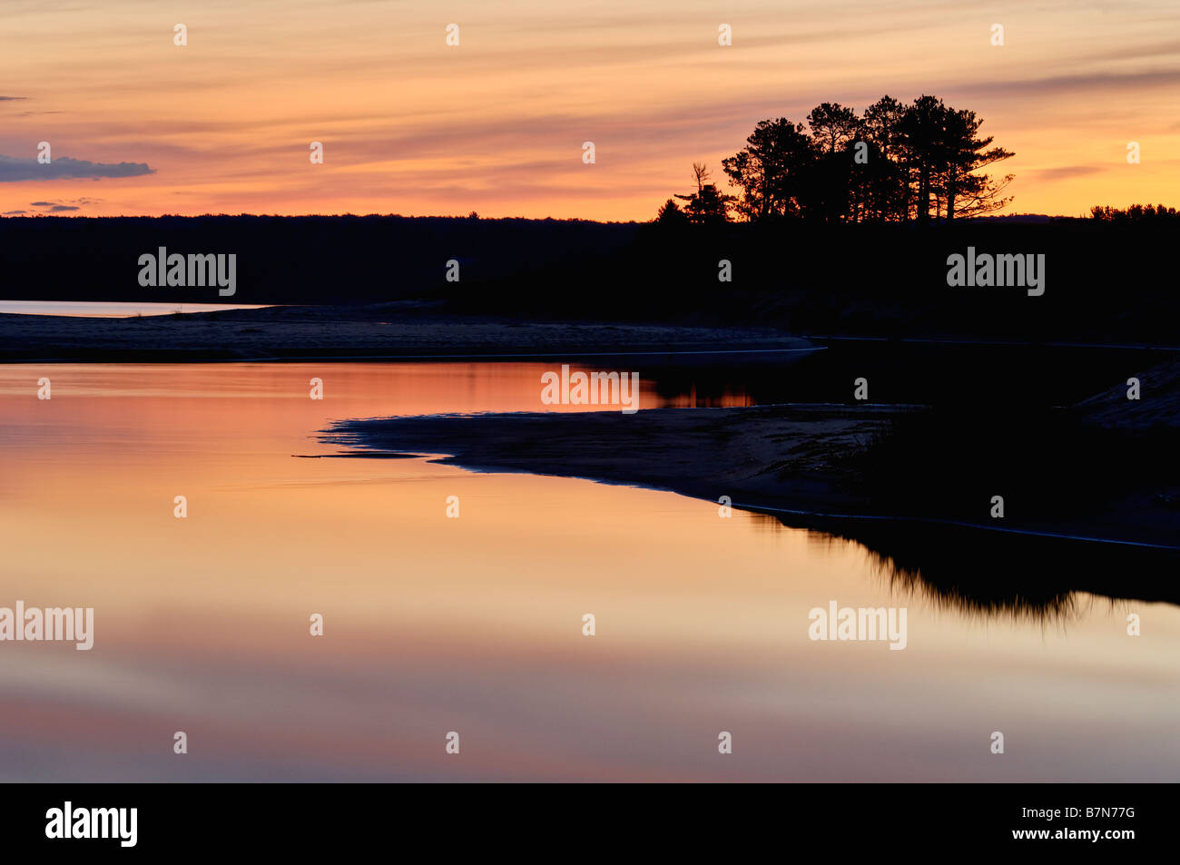 Sunrise Reflected on Au Train River where it Flows into Au Train Bay on ...
