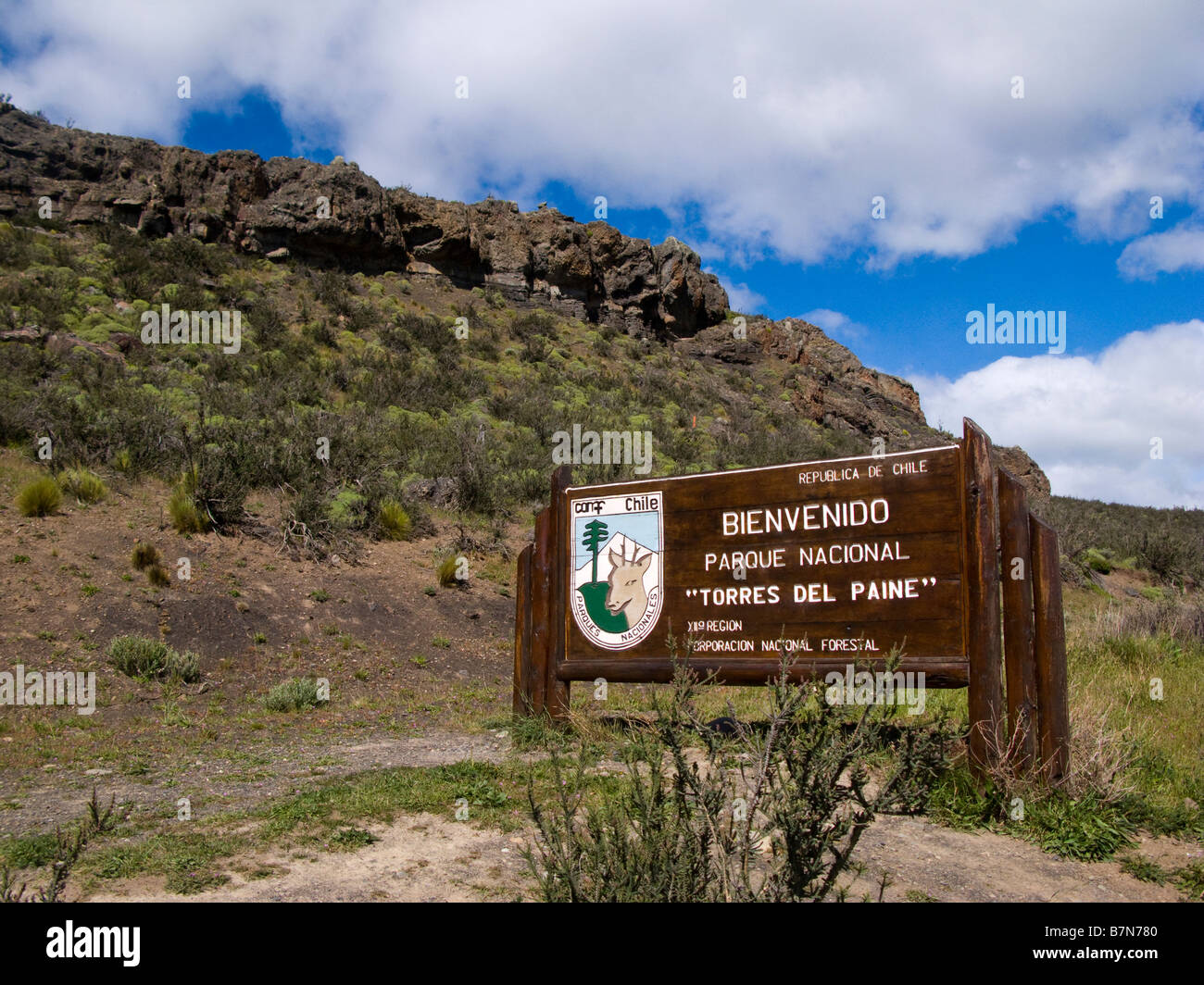 National Park sign Torres del Paine Chile South America Stock Photo - Alamy