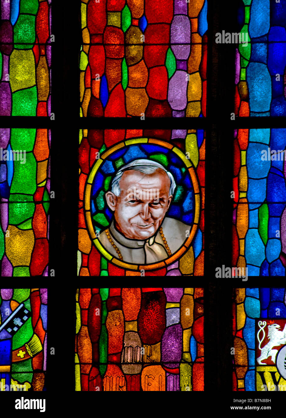Wroclaw, Silesia, Poland. Stained Glass Window commemorating the visit ...
