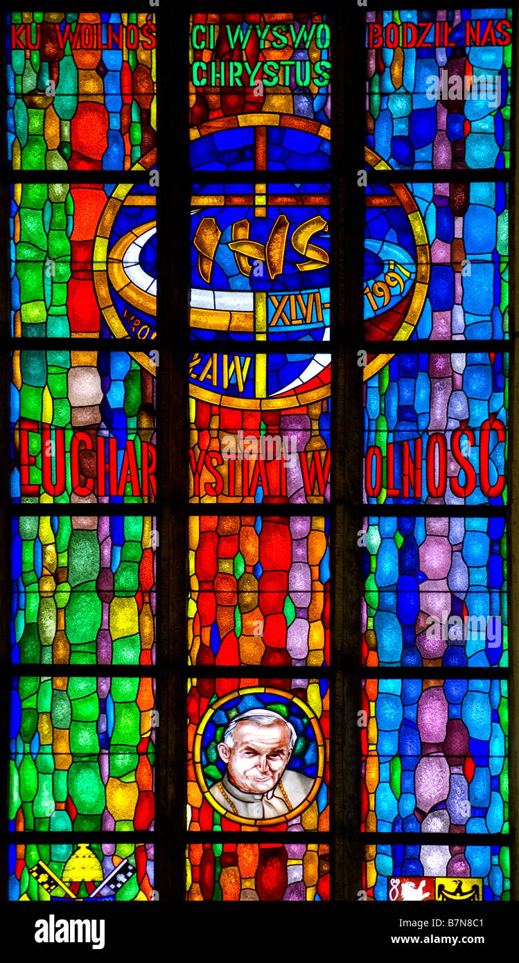 Wroclaw, Silesia, Poland. Stained Glass Window commemorating the visit ...