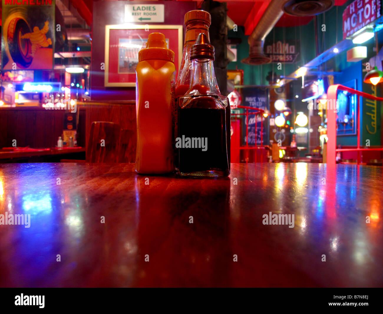 Condiments on restaurant table Stock Photo - Alamy
