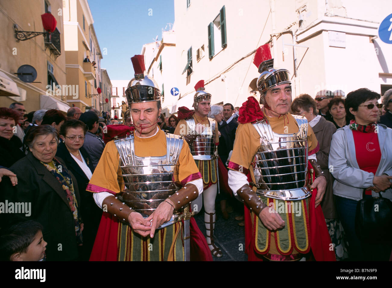 Italy, Sardinia, Alghero, Holy Week, Easter Sunday procession, men ...