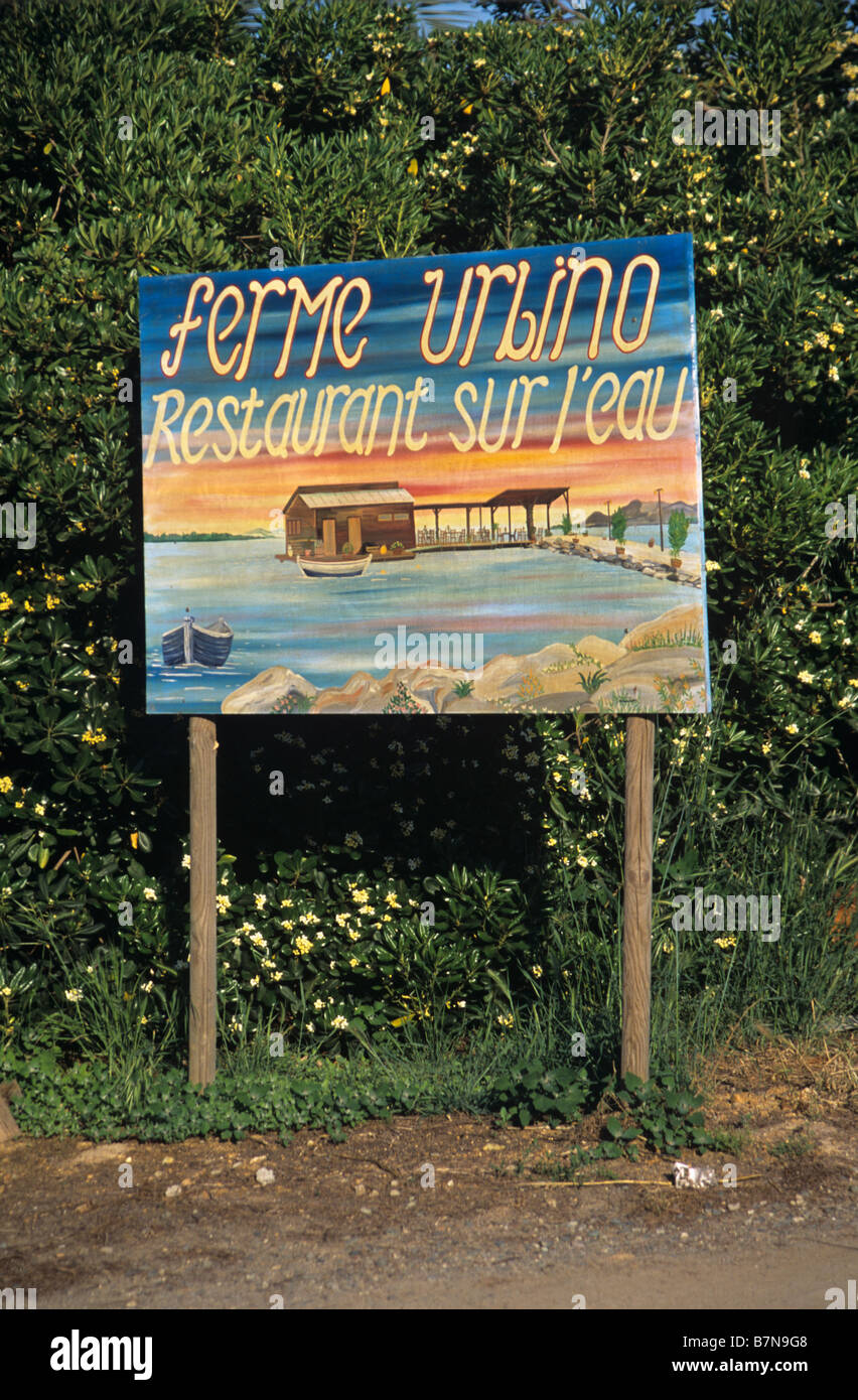 Restaurant Sign, 'Restaurant sur l'eau', at Lake or Etang Urbino ...