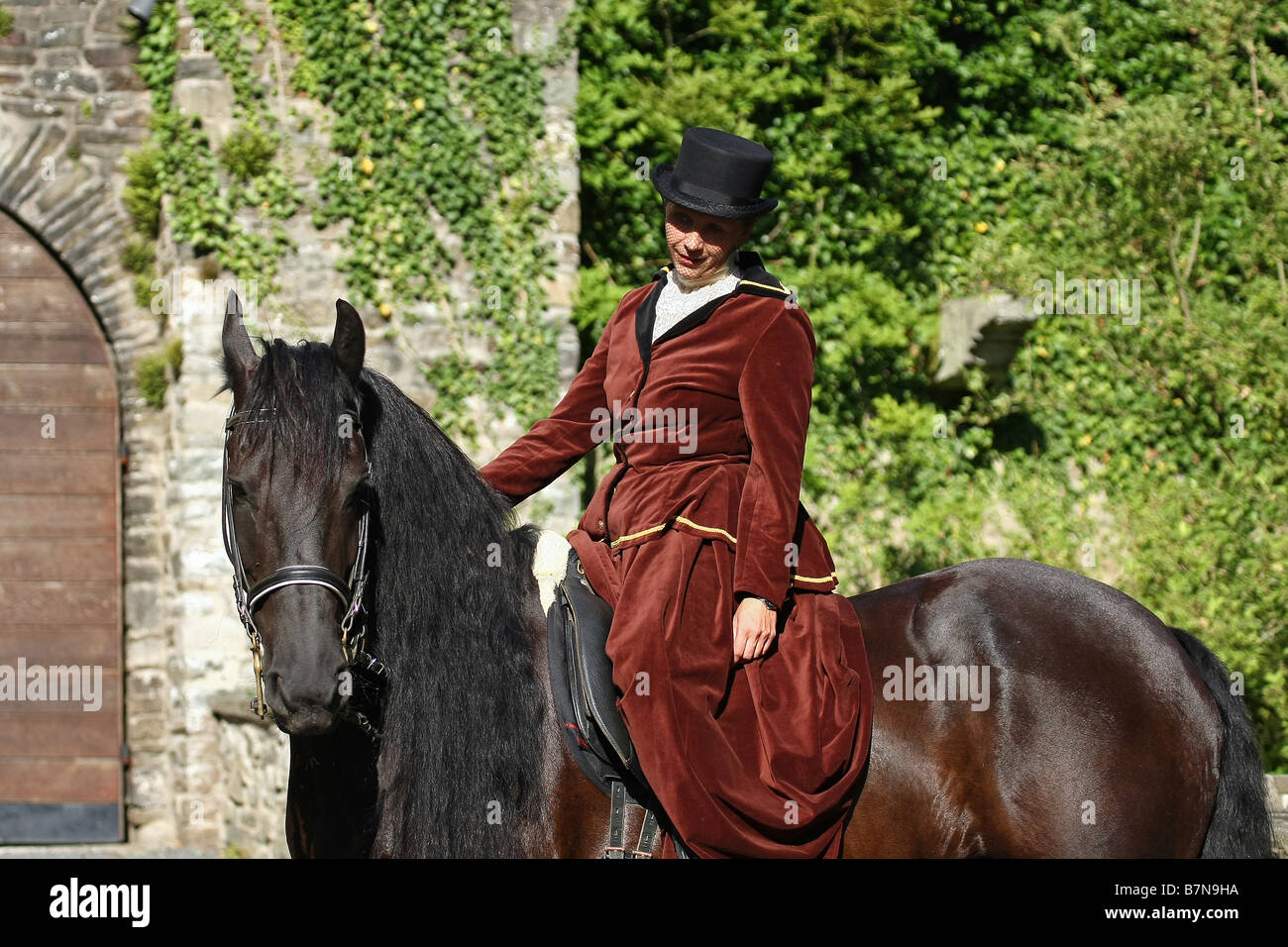 woman riding friesian Stock Photo - Alamy