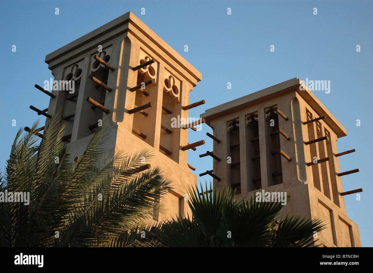 Traditional Arabian wind tower architecture at the Madinat Jumeirah ...