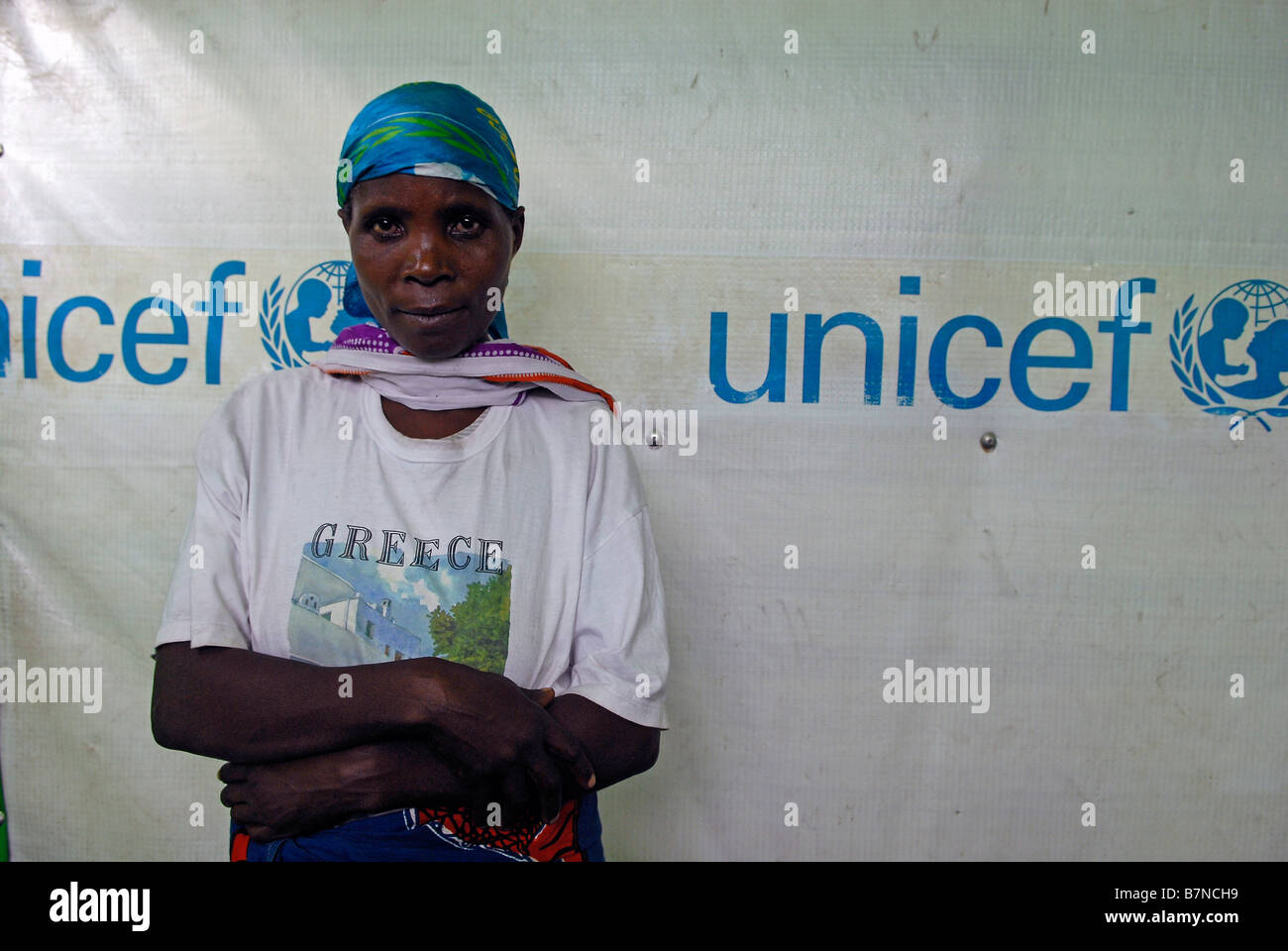 A displaced Congolese woman in UNICEF compound in North Kivu province ...