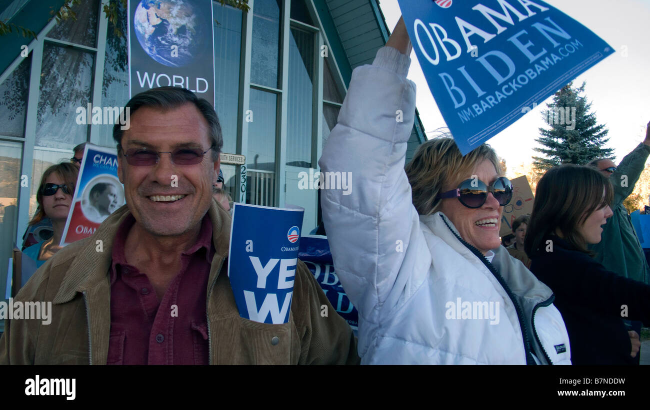 Barack Obama supporters rally along in Durango Colorado to show support ...