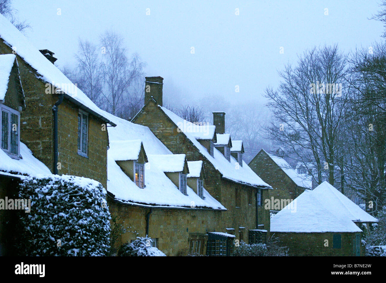Houses covered with deep snow in Snowshill village. Winter attack in ...