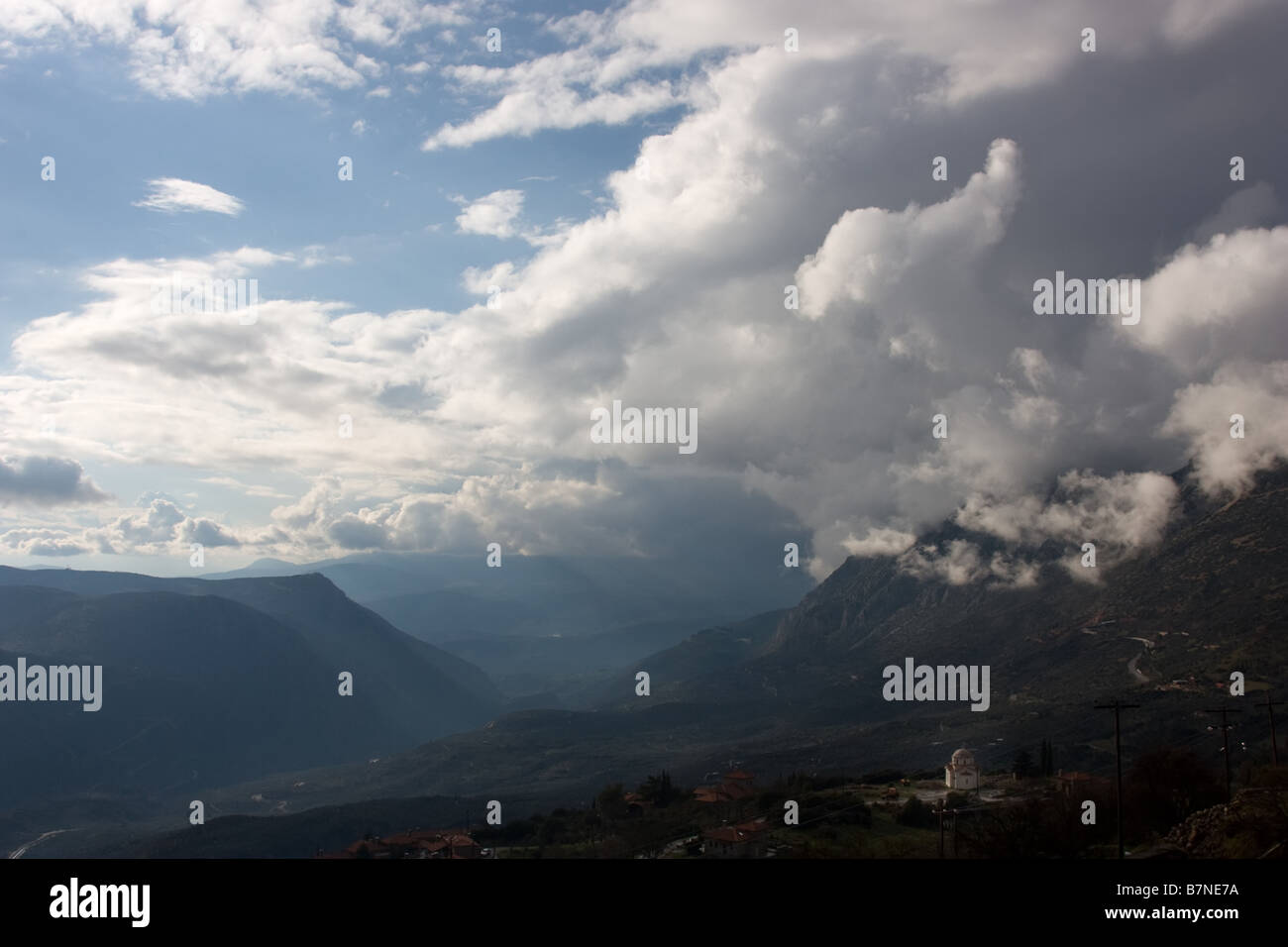View to beautiful cloud formations from the Greek winter resort of ...