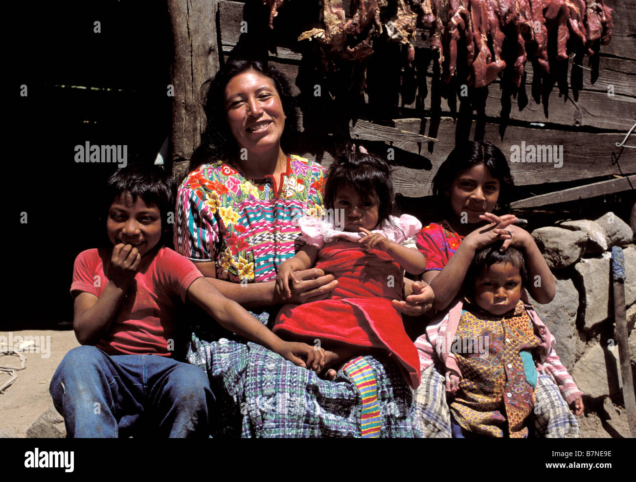 Guatemalan mayan family with mother and children near Quetzaltenango ...