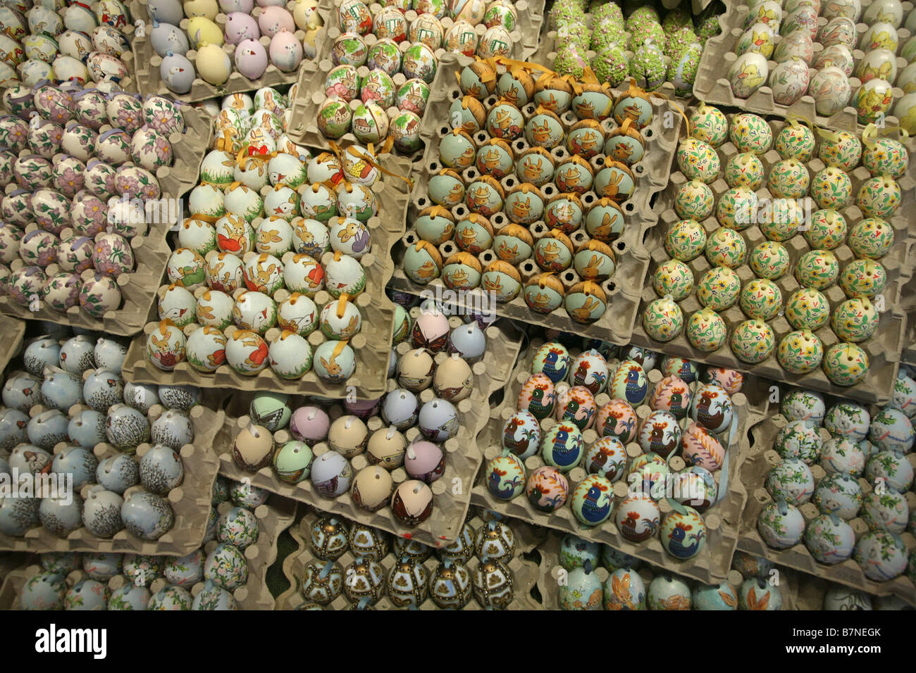 Hand painted Easter Eggs in a souvenir shop in the historic centre of ...