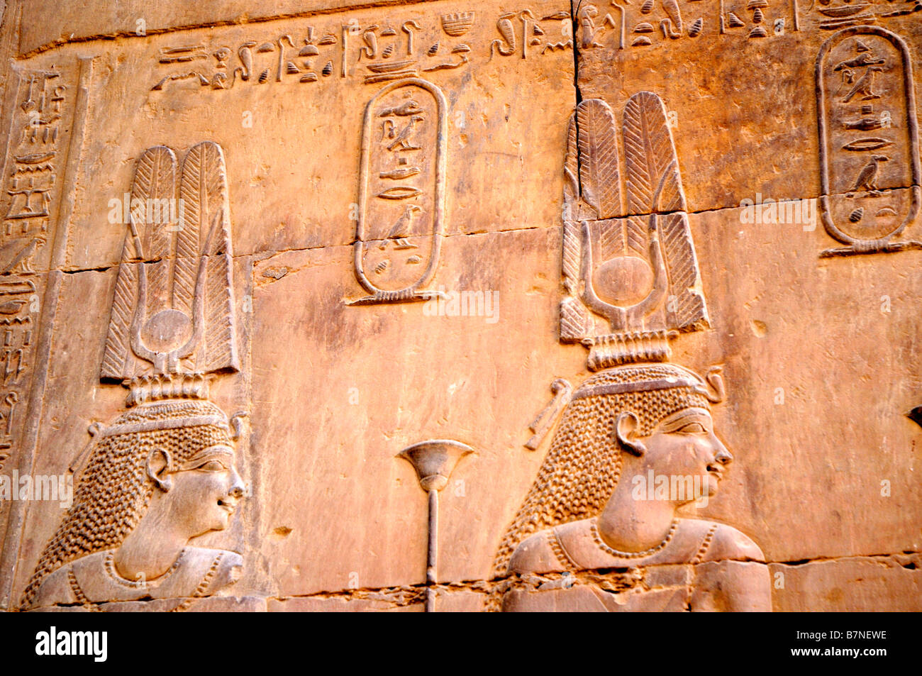 Carving of Cleopatra at the temple to Crocodile God Sobek at Kom Ombo ...