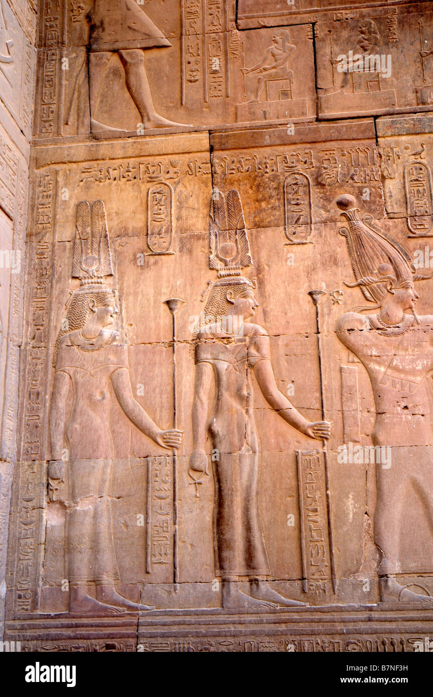 Carving of Cleopatra at the temple to Crocodile God Sobek at Kom Ombo ...