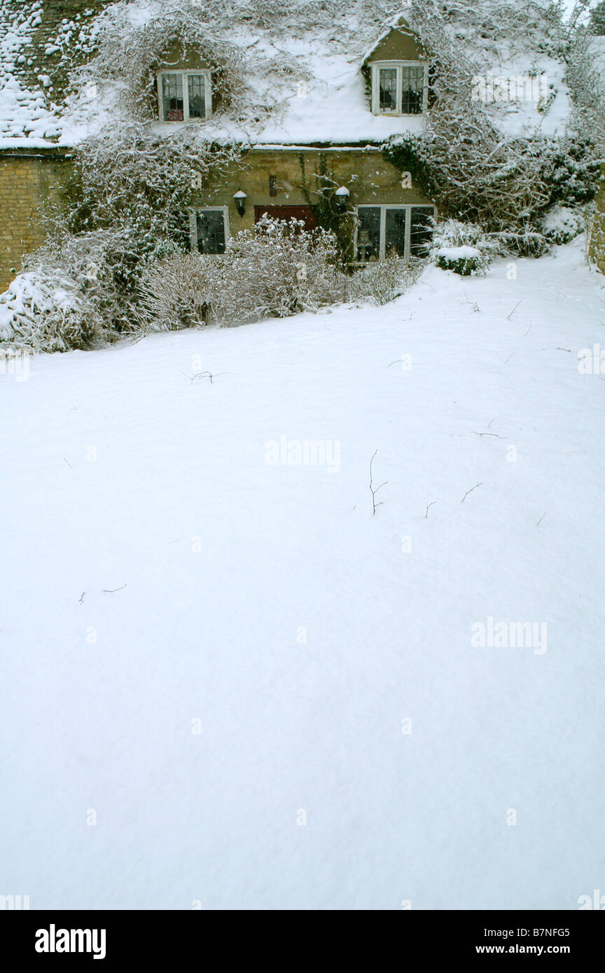House covered with deep snow in Snowshill village. Winter attack in ...