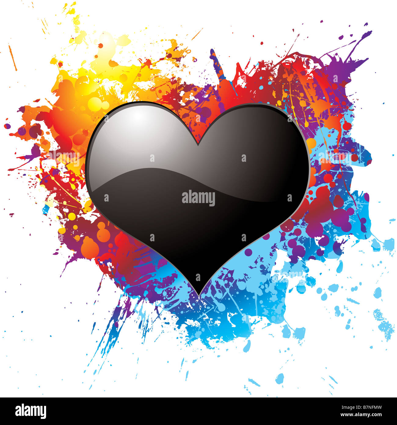 Black heart on a colorful ink splat illustrated background Stock Photo ...
