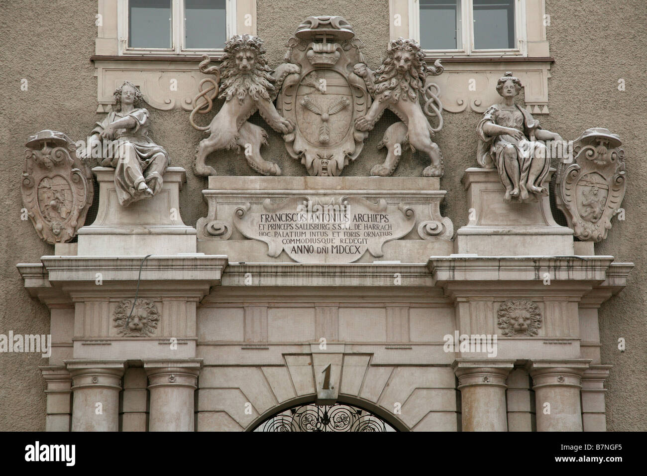 Baroque gate of the Residenz, living quarter of Salzburg's archbishops ...