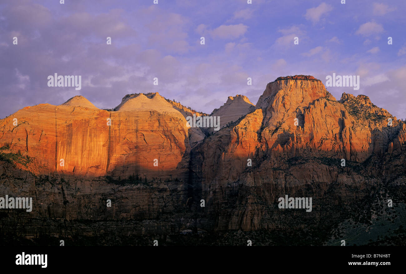 A view of towering sandstone slickrock cliffs of Zion Canyon in Zion ...
