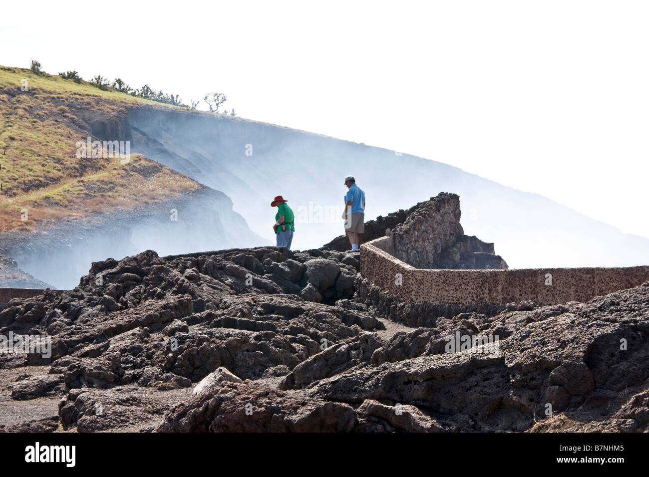Masaya active shallow shield volcano National Park visitors on overlook ...