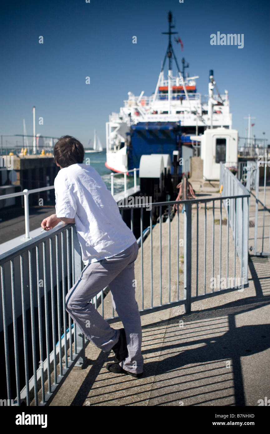 Man waiting for the Isle of Wight Ferry Stock Photo - Alamy